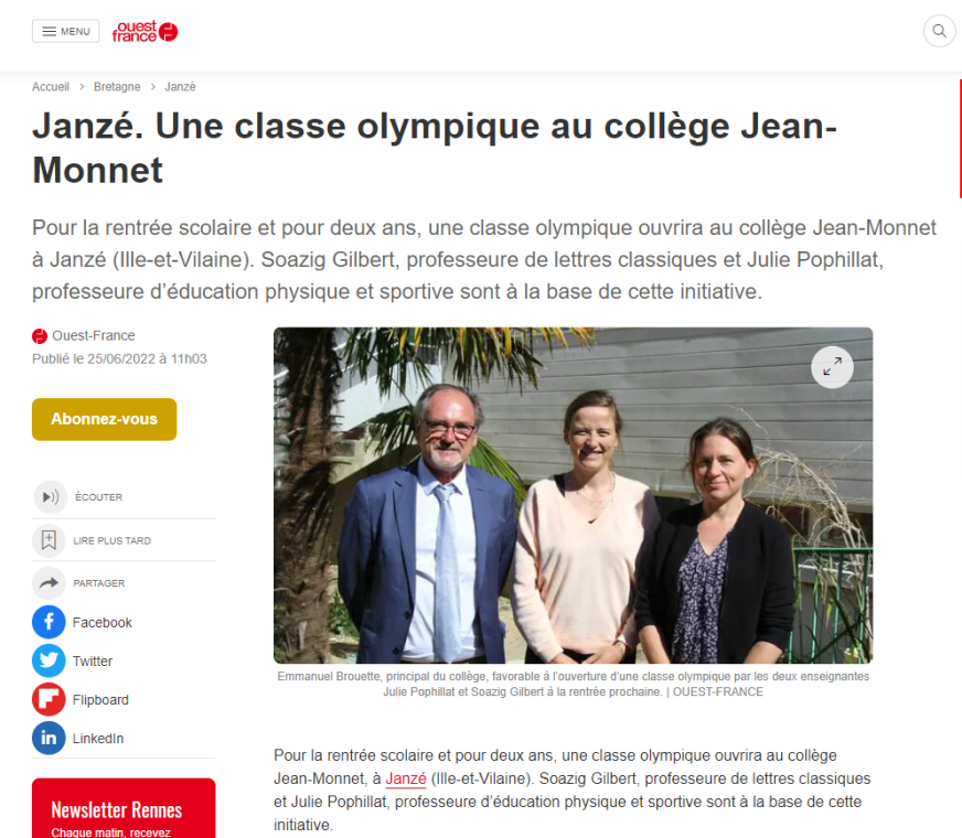 OF du 25 juin 2022 - Collège Jean Monnet - Janzé